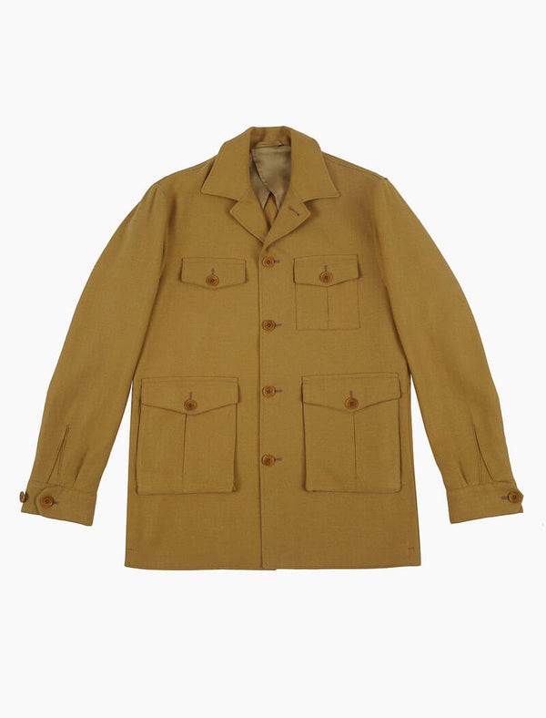 Men's Mustard Herringbone Cotton & Linen Field Jacket - 40 Colori